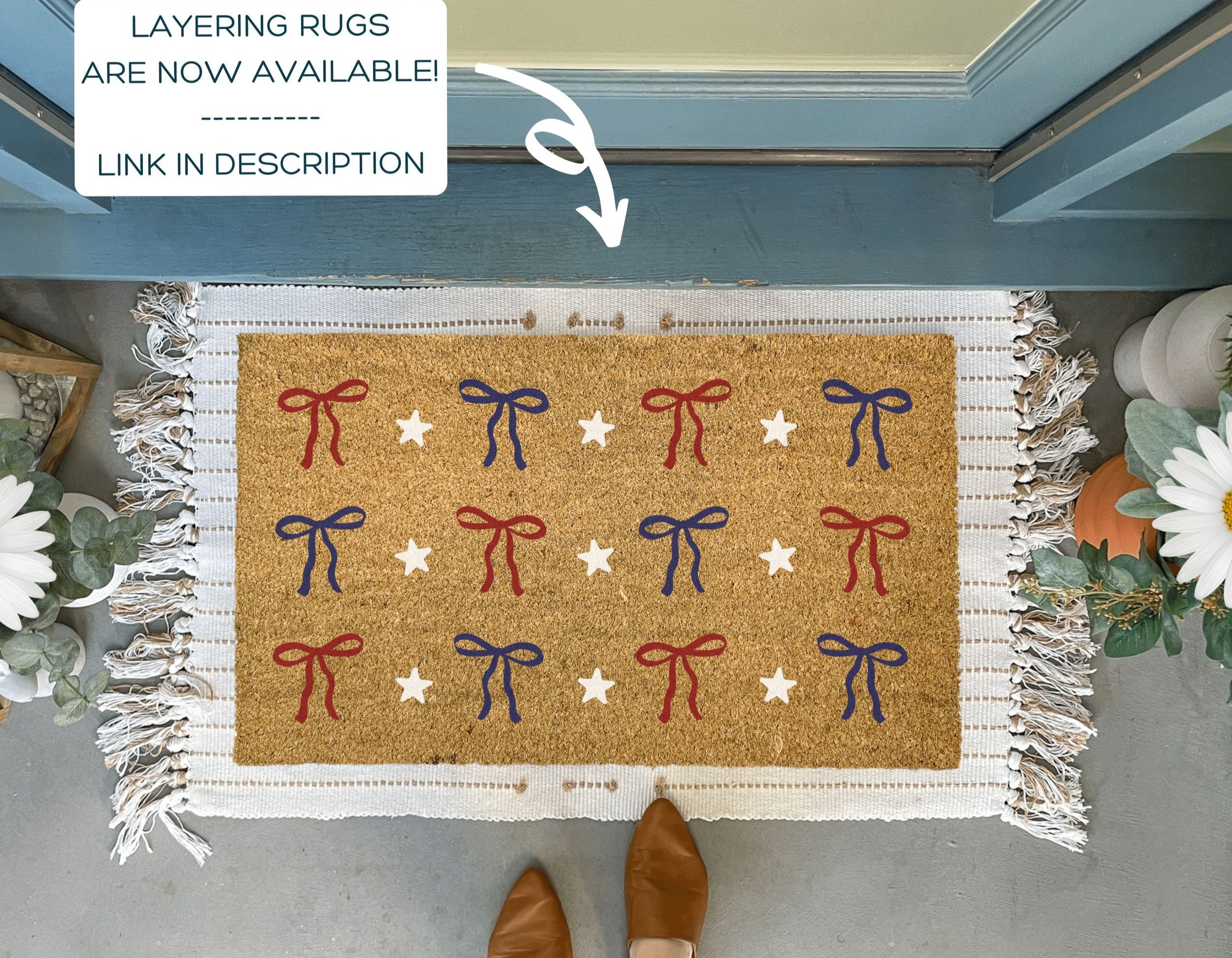 Patriotic Ribbons Doormat with Stars | Summer Doormats
