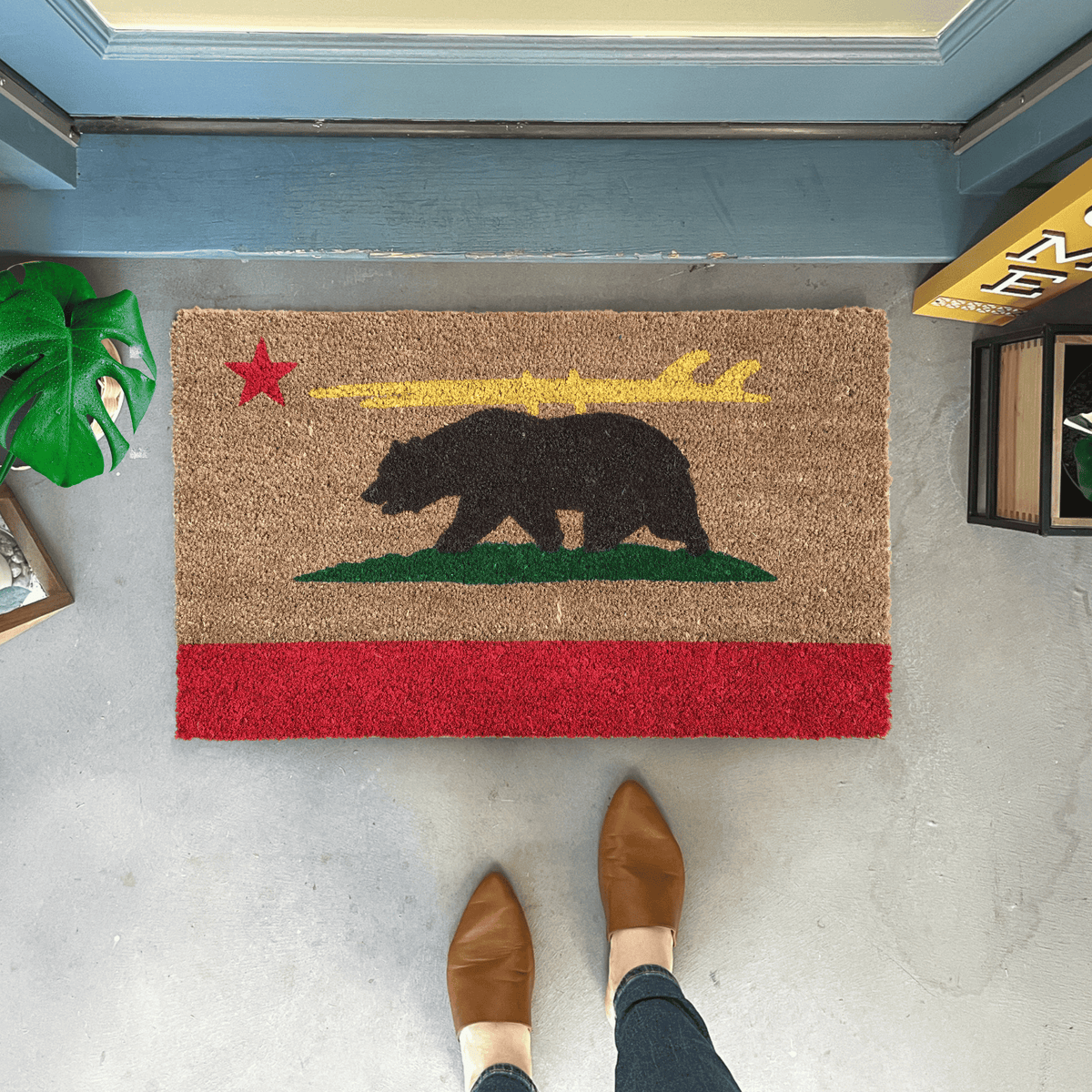 California Bear with Surfboard Custom Doormat | Outdoor Doormats