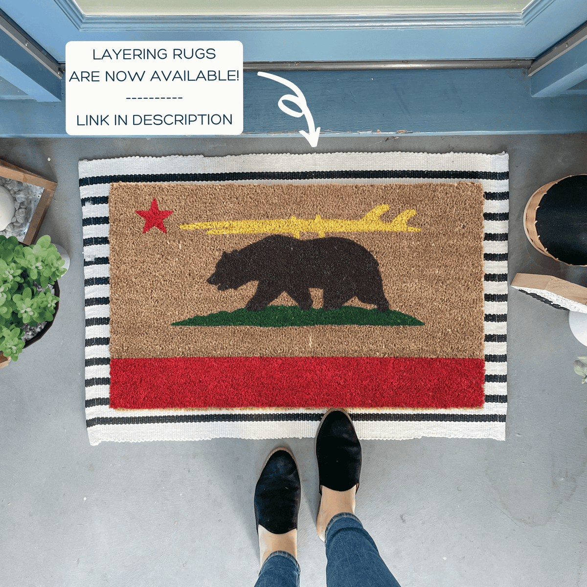 California Bear with Surfboard Custom Doormat | Outdoor Doormats