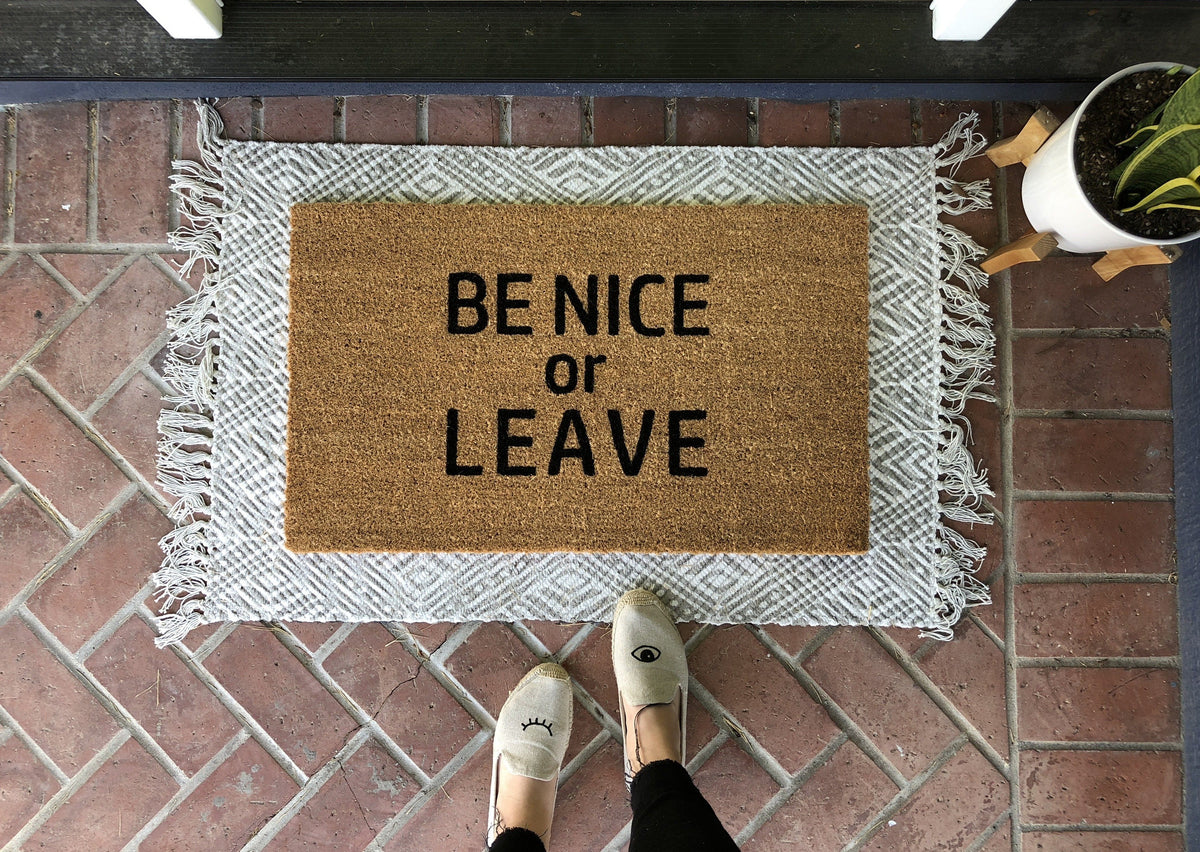Be Nice Or Leave Funny Door Mat | Outdoor Doormats by Nickel Designs