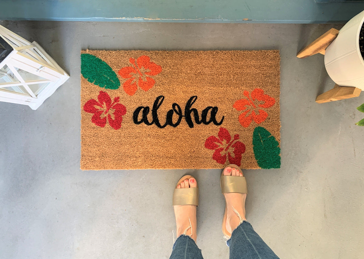 Aloha Flower Summer Welcome Mat | Floral Doormats | Nickel Designs