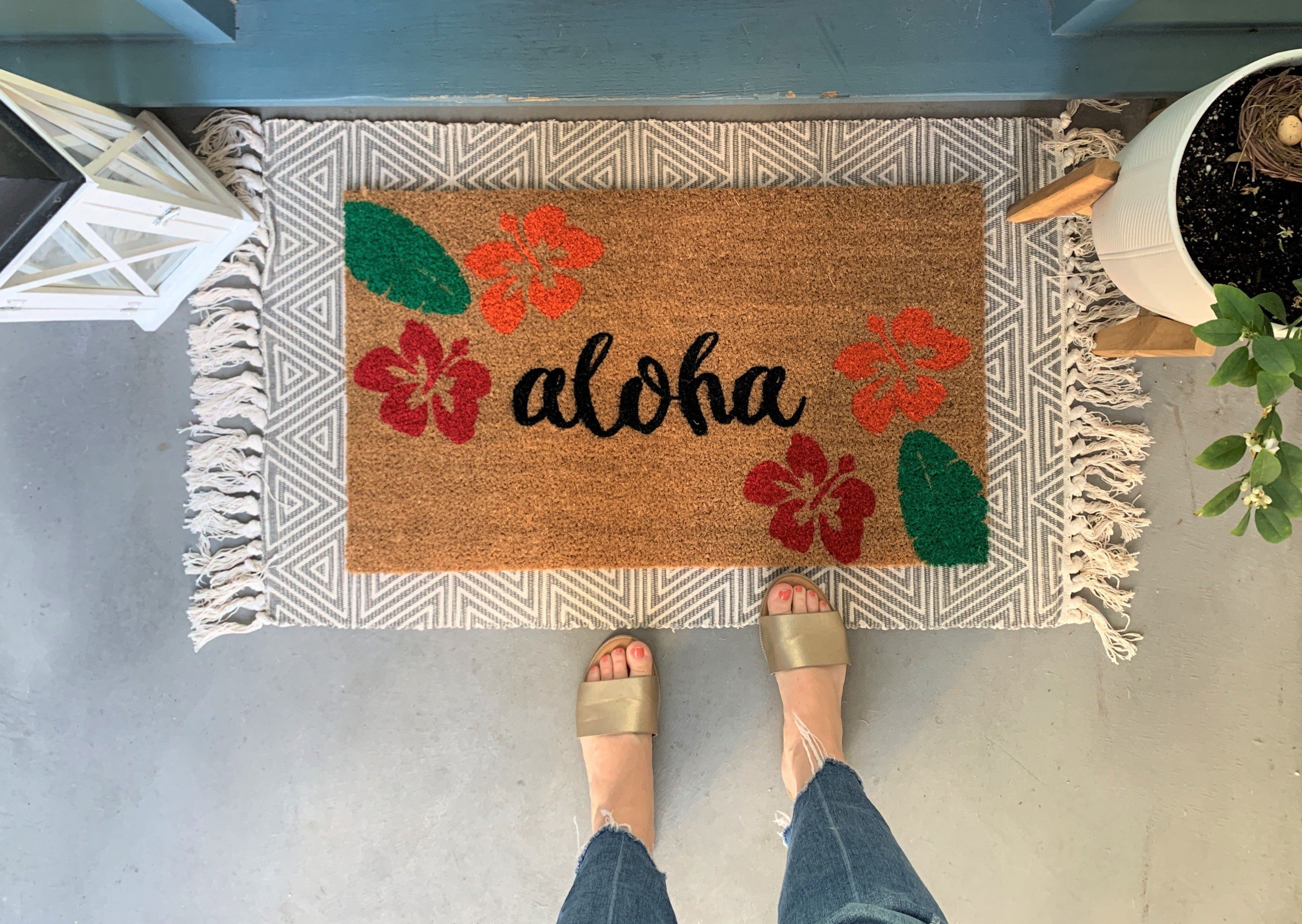Aloha Flower Summer Welcome Mat | Floral Doormats | Nickel Designs
