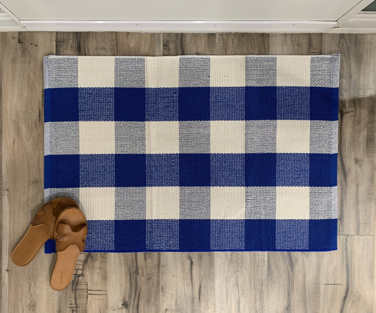 Blue and White Buffalo Check Accent Rug | Nickel Designs Doormats