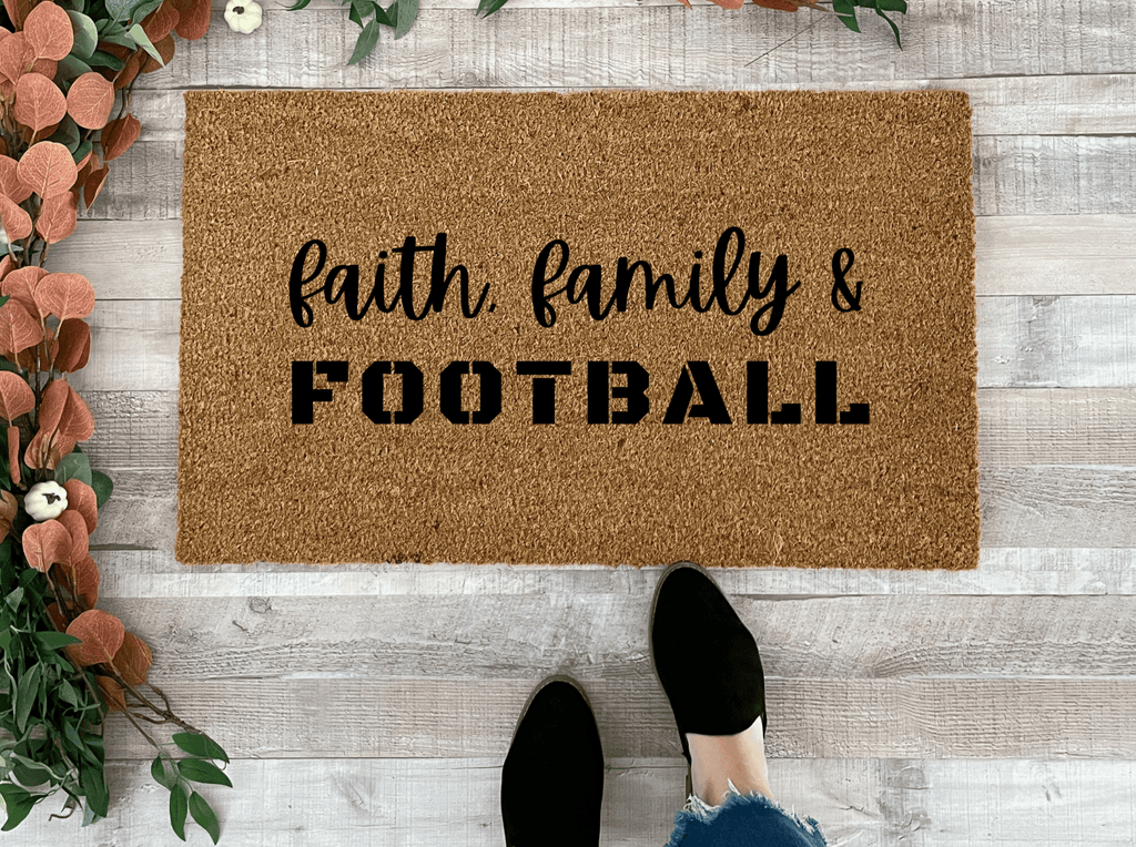 Faith Family Football Door Mat | Fall Door Mats by Nickel Designs