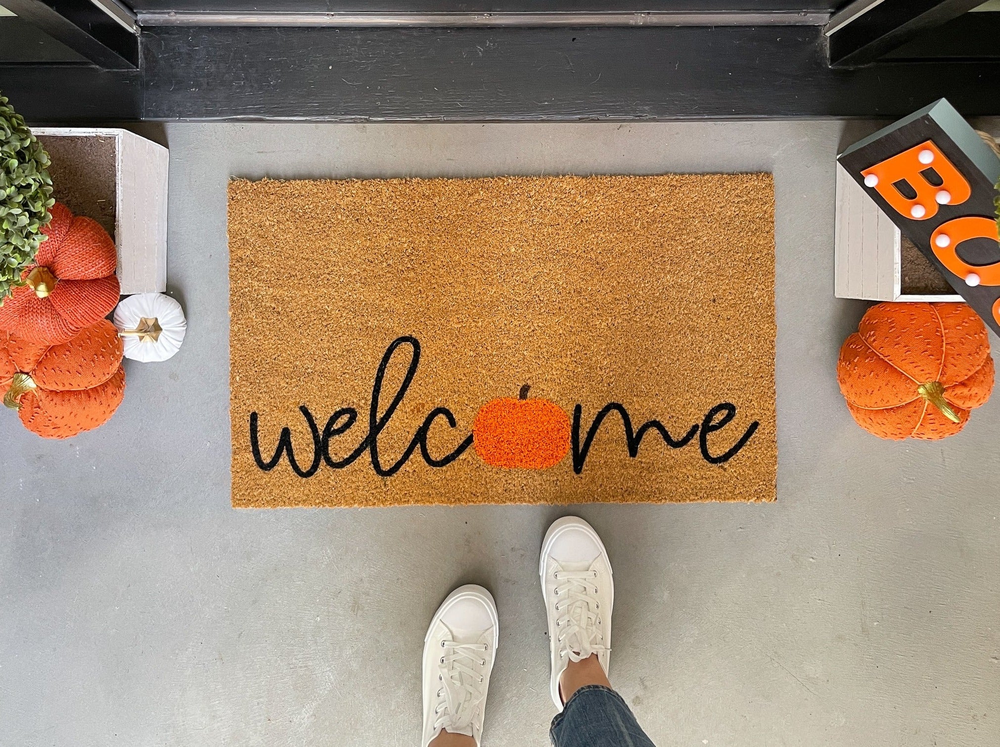 Fall Pumpkin Doormat | Fall Porch Decor by Nickel Designs Doormats
