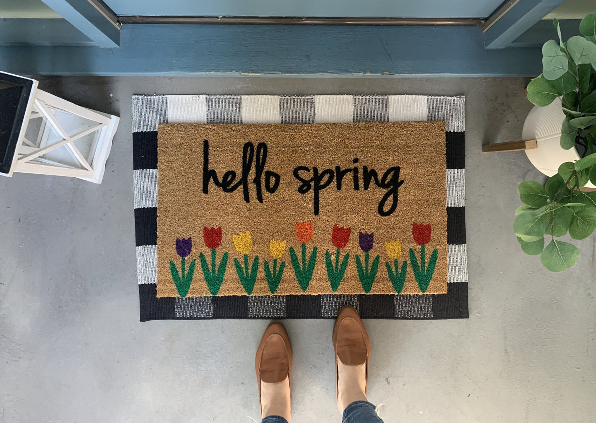 Hello Spring Tulip Doormat | Floral Doormats | Nickel Designs