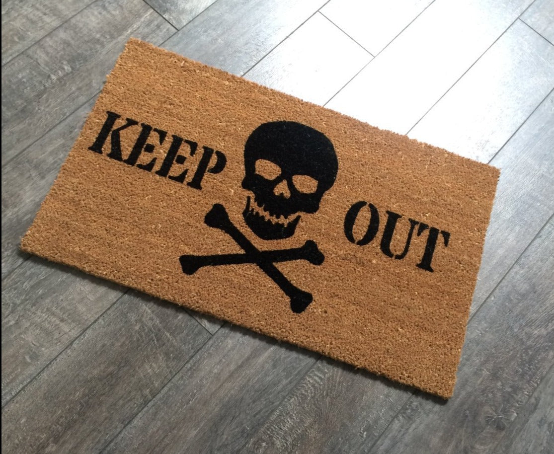 Keep Out Funny Halloween Doormat | Skull and Crossbones Doormat