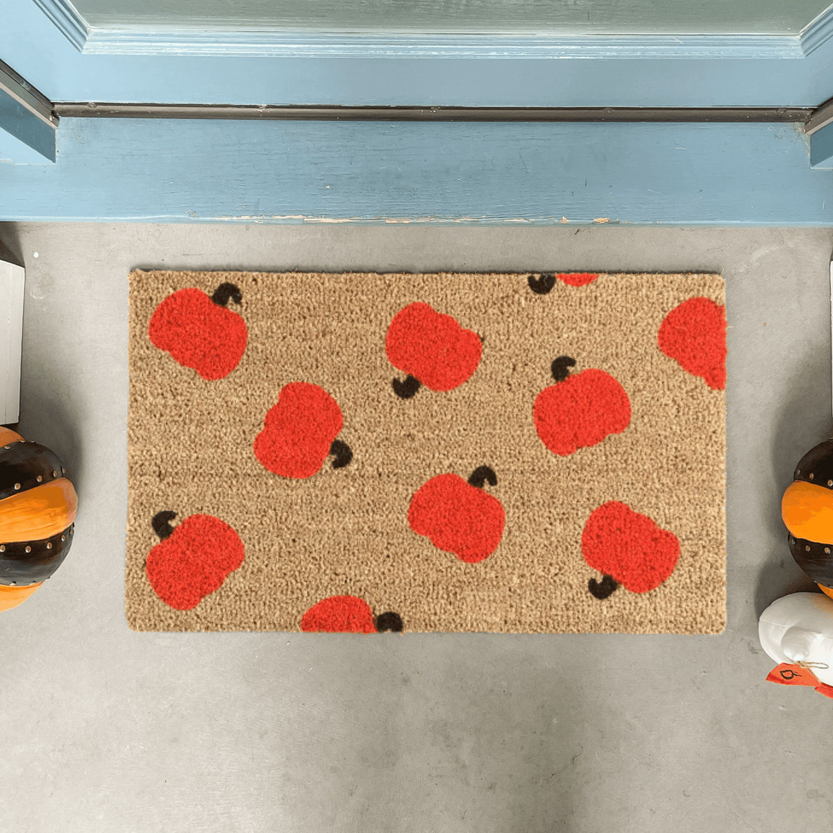 Orange Pumpkin Doormat | Fall Porch Decor by Nickel Designs