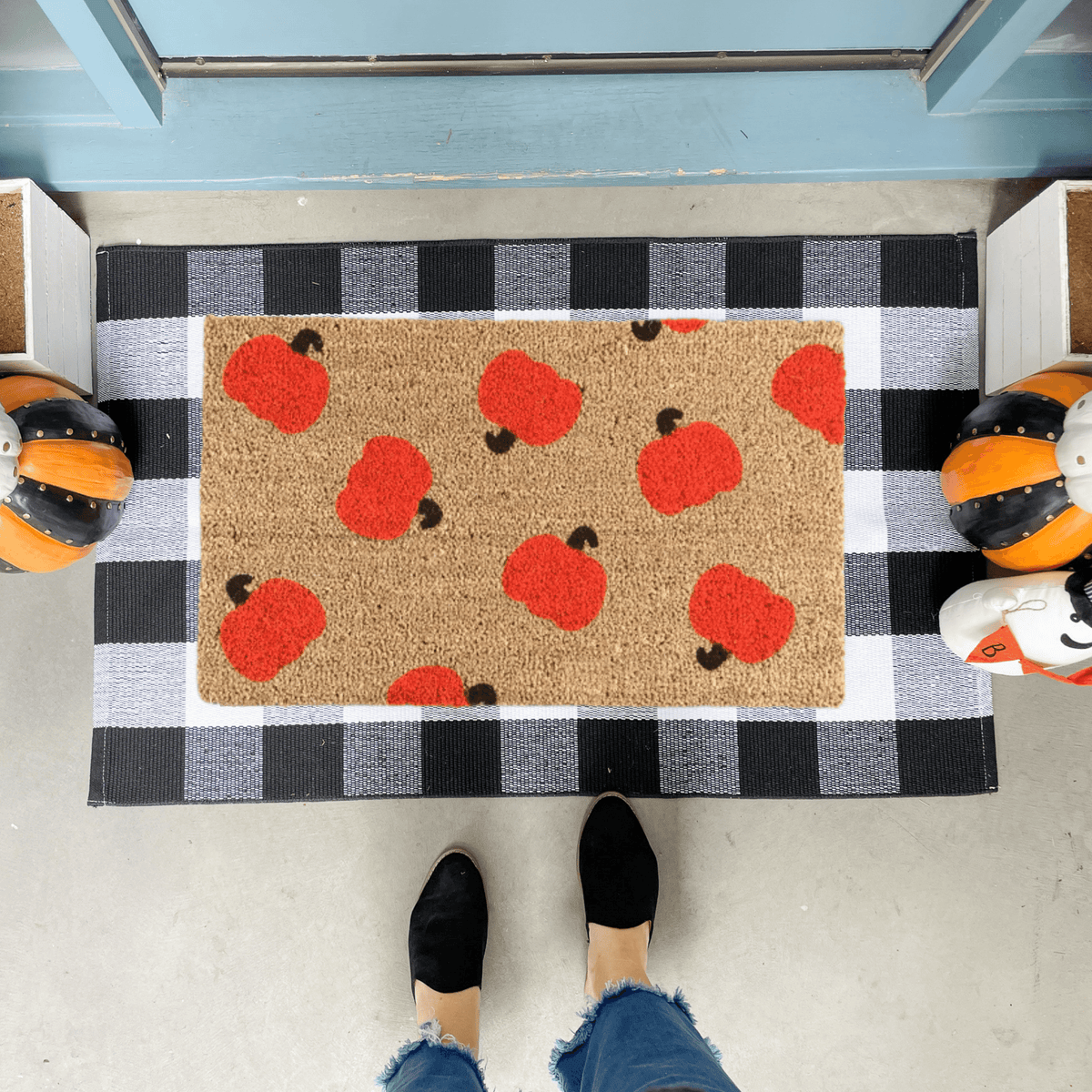 Orange Pumpkin Doormat | Fall Porch Decor by Nickel Designs