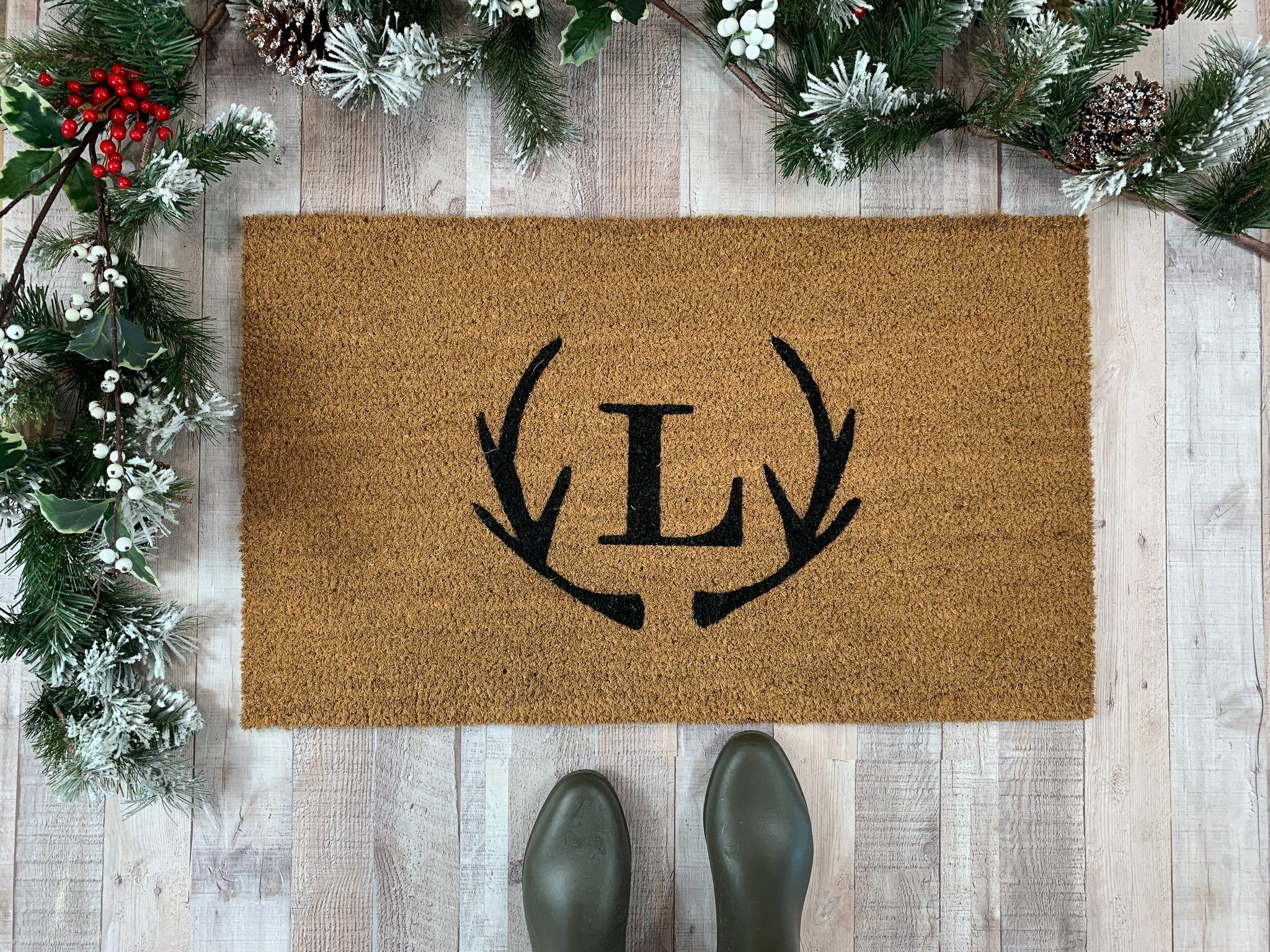 Rustic Antler Monogram Doormat | Personalized Doormats