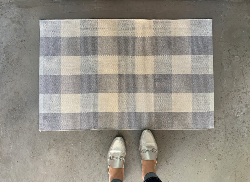 Grey and White Buffalo Check Entryway Rug | Doormat Layering Rug