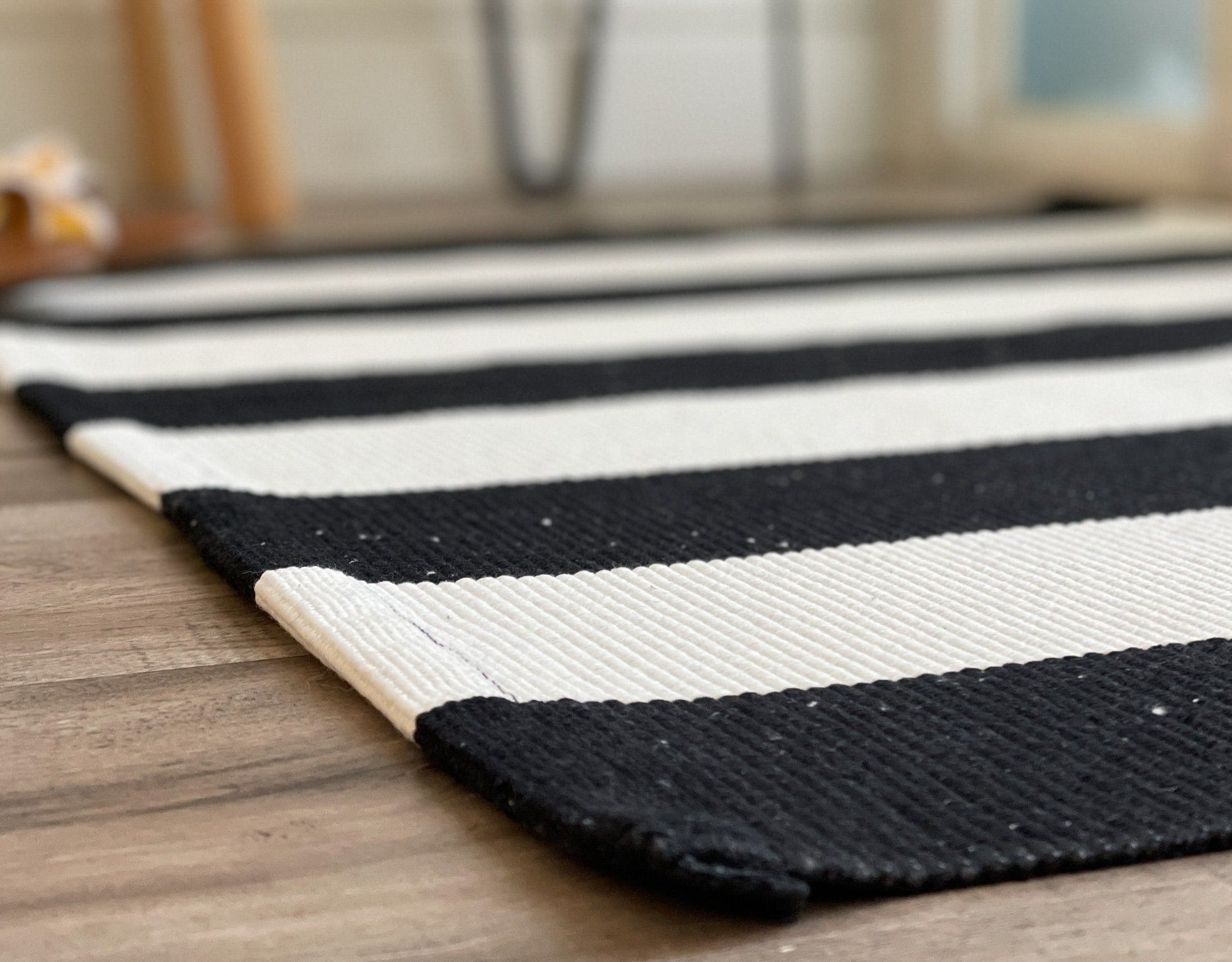 Black and White Striped Accent Rug | Doormat Layering Rugs