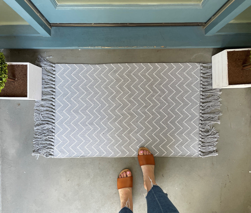 Grey and White Geometric Accent Rug