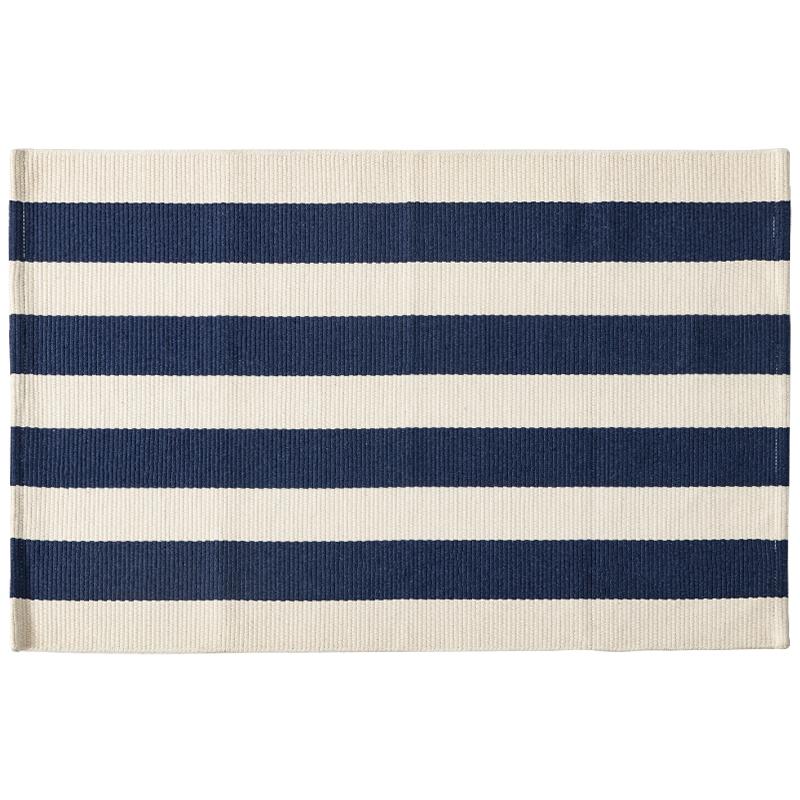 Navy Blue Striped Accent Rug | Doormat Layering Rugs | Nickel Designs