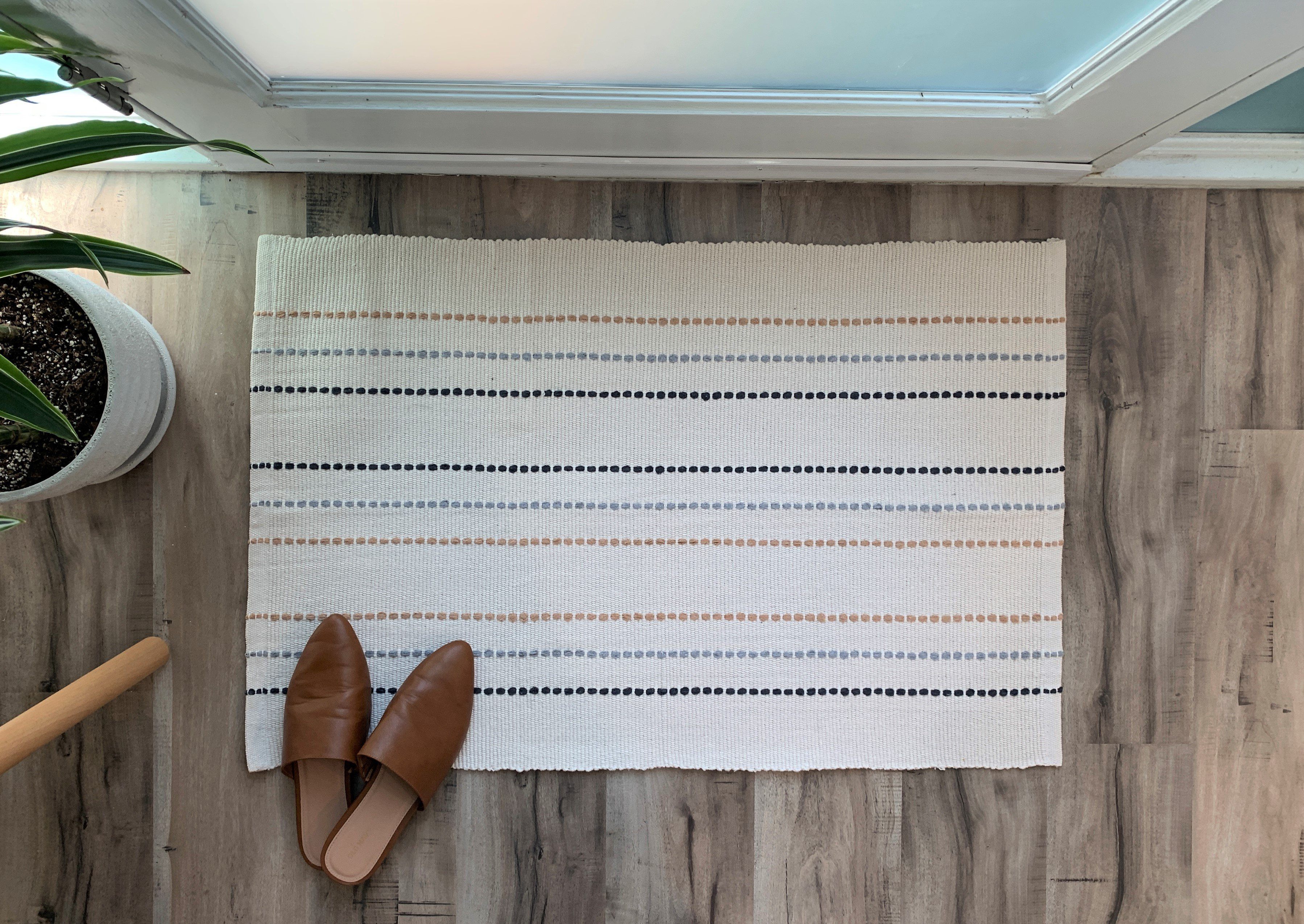 Woven Doormat Layering Rug - Tan and Blue Accents